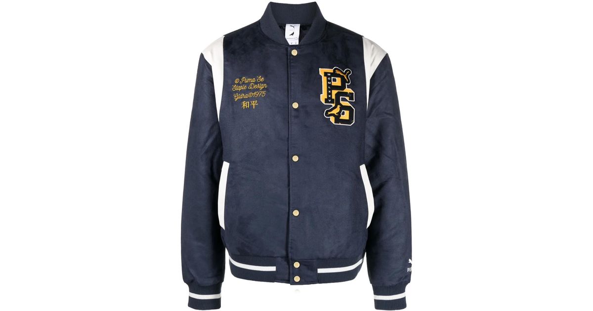 PUMA X Staple Logo-Patch Varsity Jacket in Blue for Men | Lyst UK