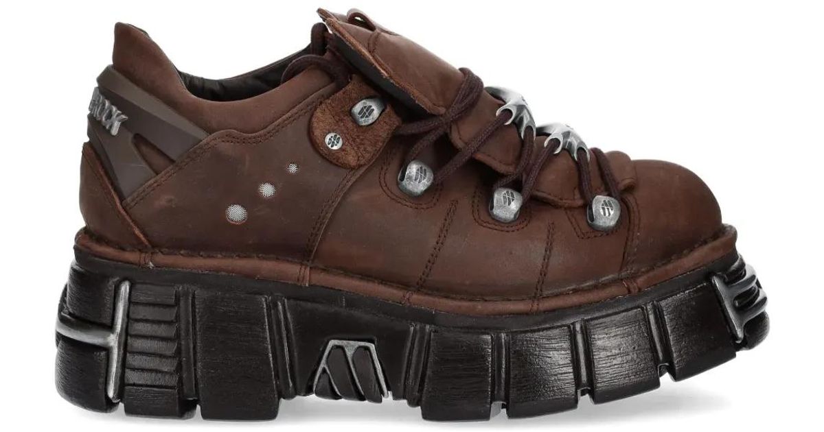 New Rock Lace-Up Platform Shoes in Brown | Lyst