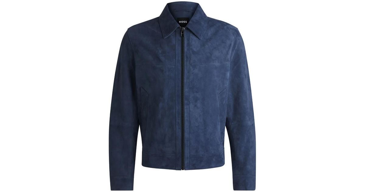 BOSS Suede Jacket in Blue for Men | Lyst