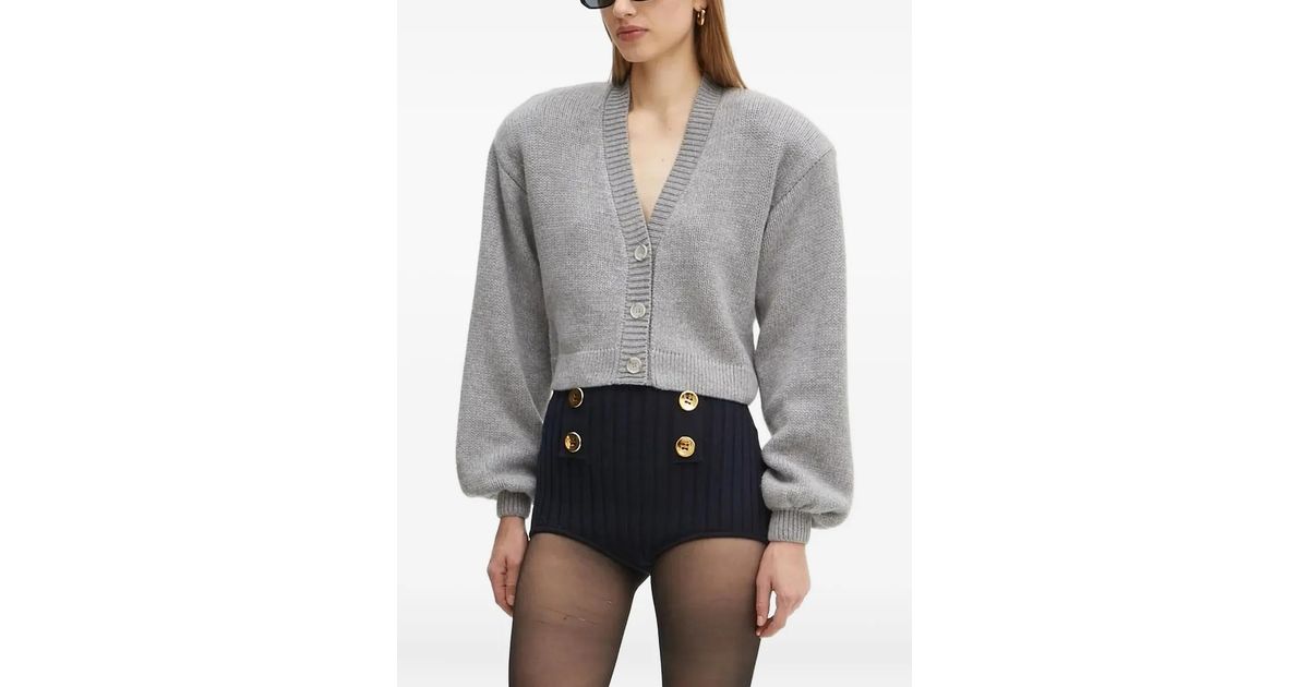 La Mania Balloon-Sleeve Button Cardigan in Grey | Lyst UK