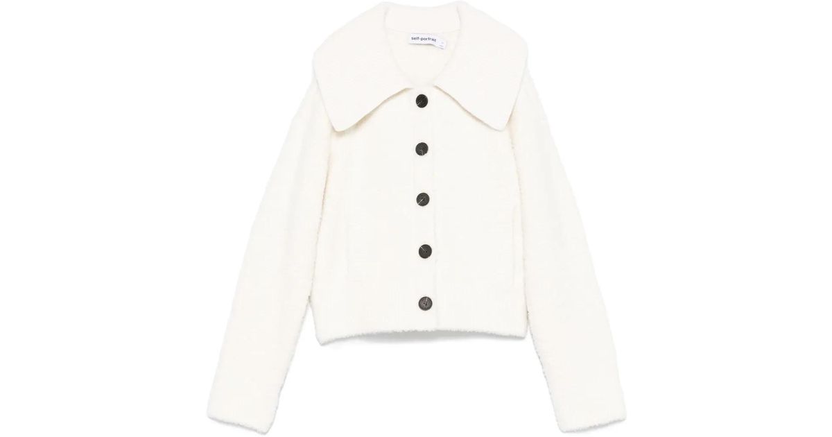 Self-Portrait Thick-Knit Cardigan in Natural | Lyst UK