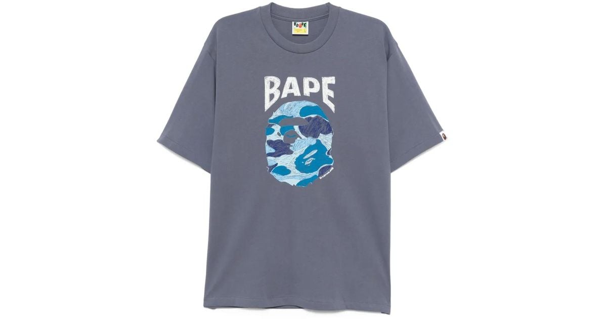 A Bathing Ape Graphic-Print Cotton T-Shirt in Blue for Men | Lyst UK