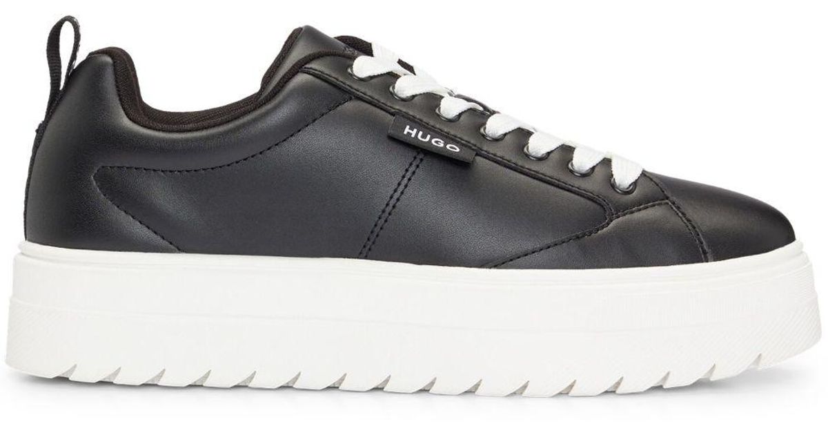HUGO Logo-Patch Platform Sneakers in Black | Lyst