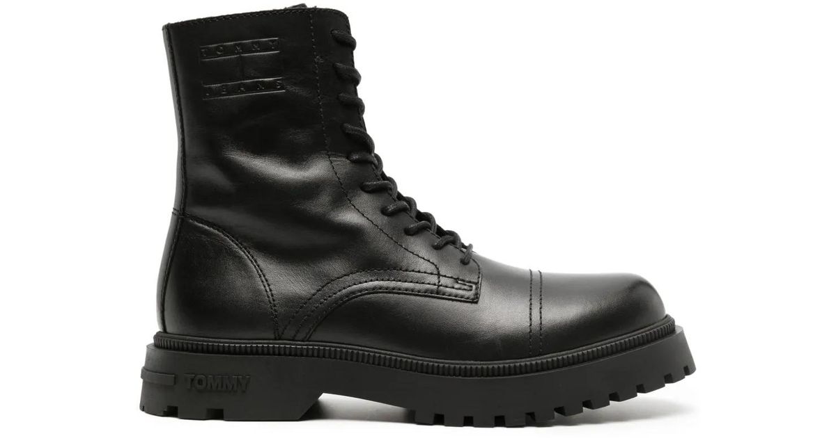 Tommy Hilfiger Logo-Debossed Ankle Leather Boots in Black for Men | Lyst UK