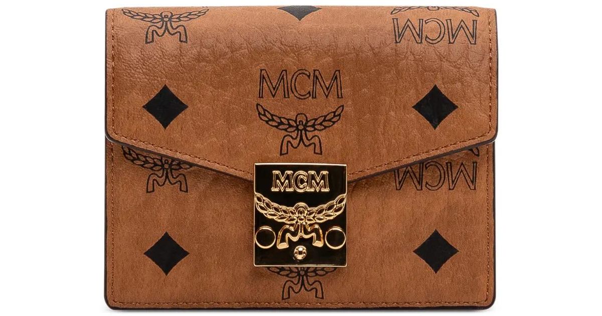 MCM Mini Tracy Logo-Pattern Wallet in Brown | Lyst