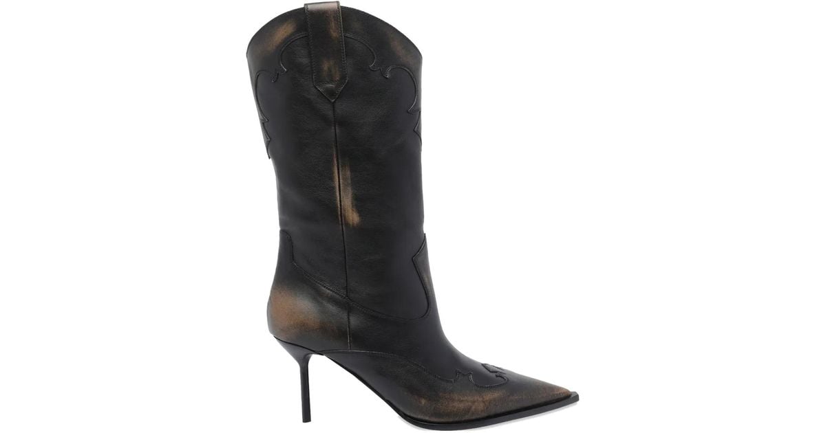 Paris Texas 70Mm Lidia Western-Design Pointed Boots in Black | Lyst