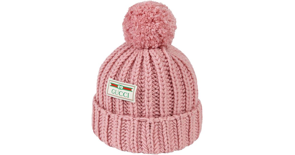 Gucci Wool Hat With Jacquard Label in Pink - Lyst