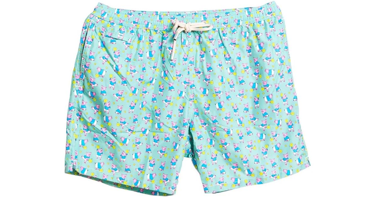 Mc2 Saint Barth Pig-Print Drawstring Swim Shorts in Blue for Men | Lyst UK
