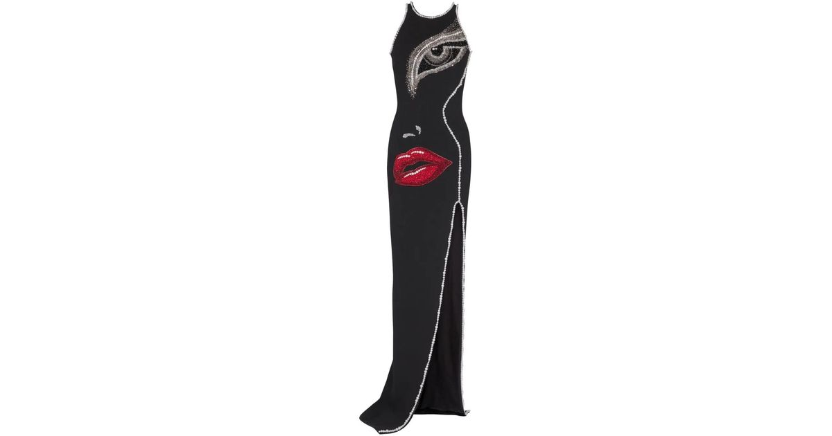 Balmain Face-Motif Maxi Dress in Black | Lyst UK