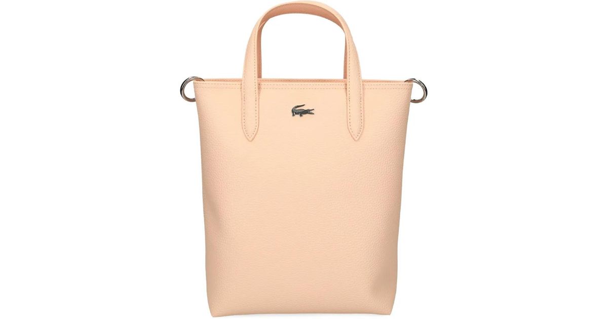 Lacoste Mini Textured Leather Tote Bag in Natural | Lyst