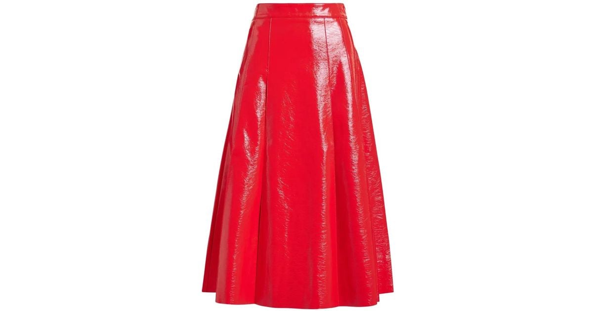 Essentiel Antwerp Leather A-Line Midi Skirt in Red | Lyst UK
