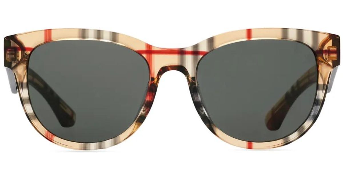 Burberry Vintage Check Round-Frame Sunglasses in Gray | Lyst
