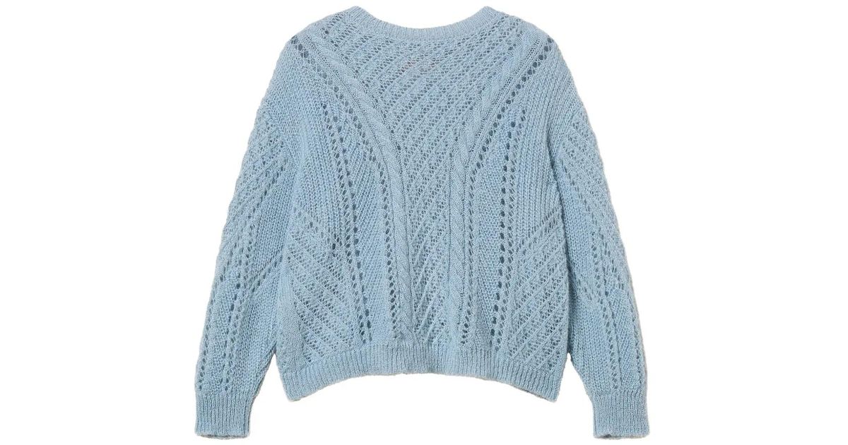Twinset Cable-Knit Open-Work Sweater in Blue | Lyst UK