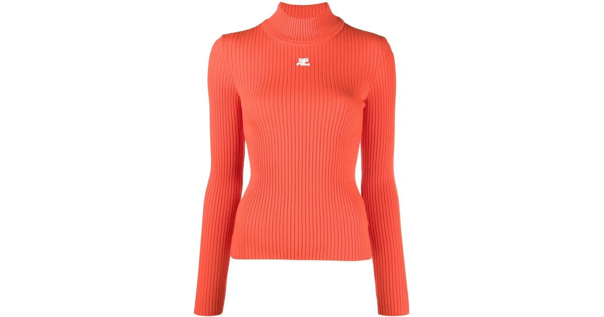 Courreges Logo-Patch Roll Neck Jumper in Red | Lyst UK