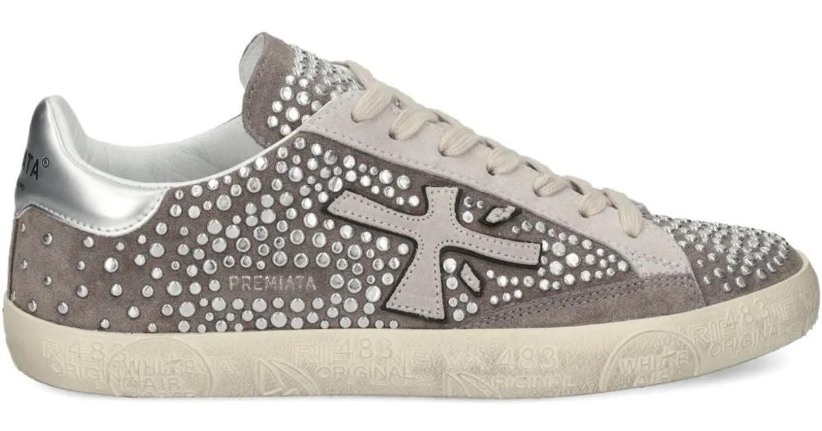 Premiata Steven Studded Sneakers in White | Lyst UK