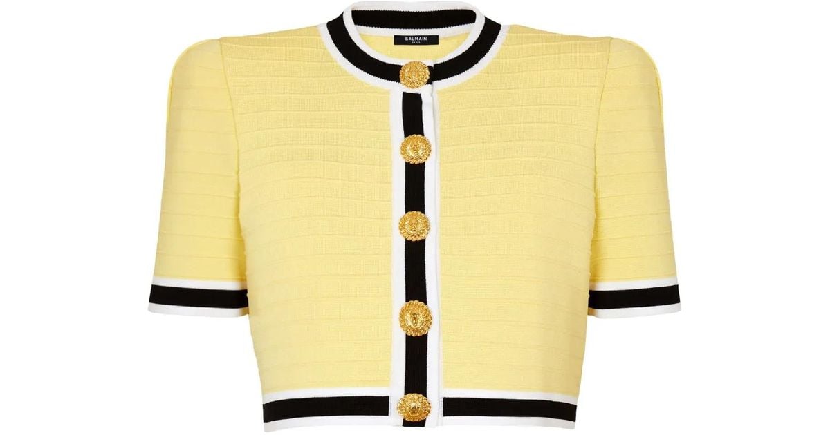 Balmain Lion Head-Buttons Cropped Cardigan in Metallic | Lyst UK