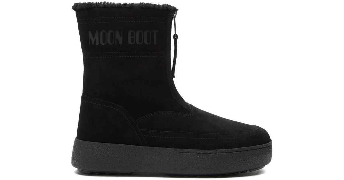 Moon Boot Ltrack Lara Zip-Front Shearling Boots in Black | Lyst UK