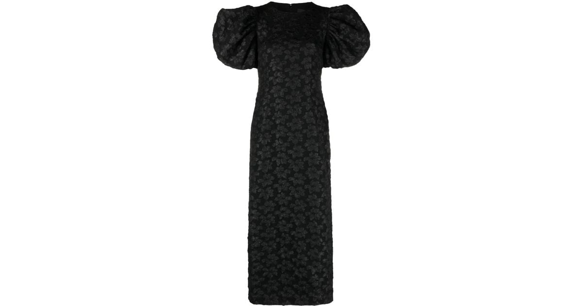 ROTATE BIRGER CHRISTENSEN 3d Jacquard Puff-sleeve Midi Dress in Black ...