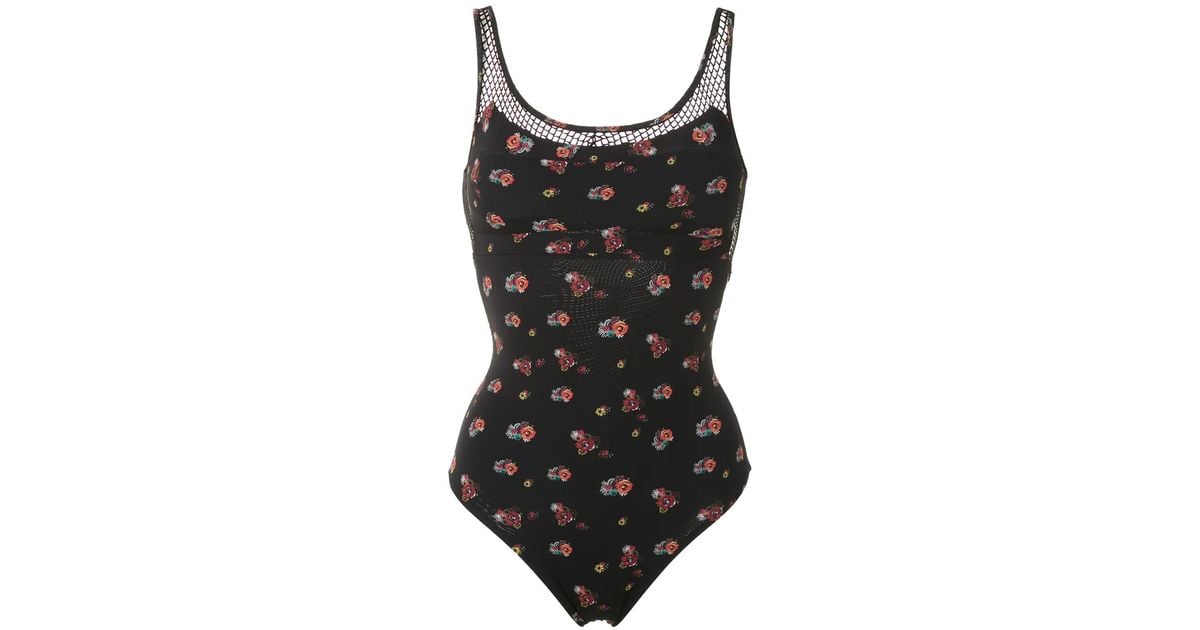 Amir Slama Floral Mesh Panels Swimsuit in Black | Lyst
