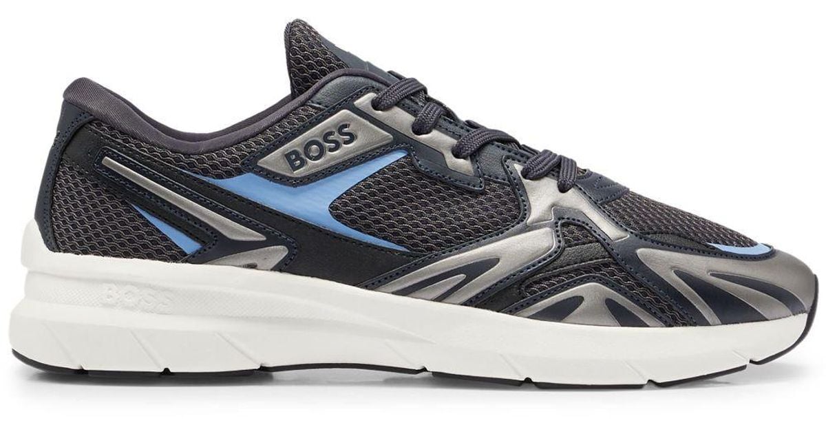 BOSS by HUGO BOSS Panelled Lace-up Sneakers in Blue for Men | Lyst