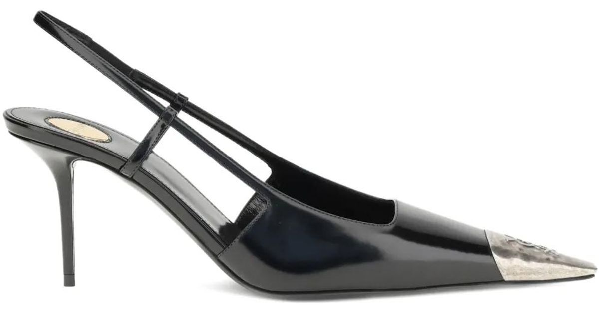 Saint Laurent 75Mm Pointed-Toe Slingback Pumps in Black | Lyst