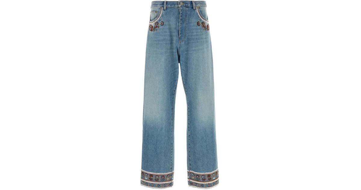 Valentino Garavani Embroidered-Cuff Jeans in Blue for Men | Lyst UK