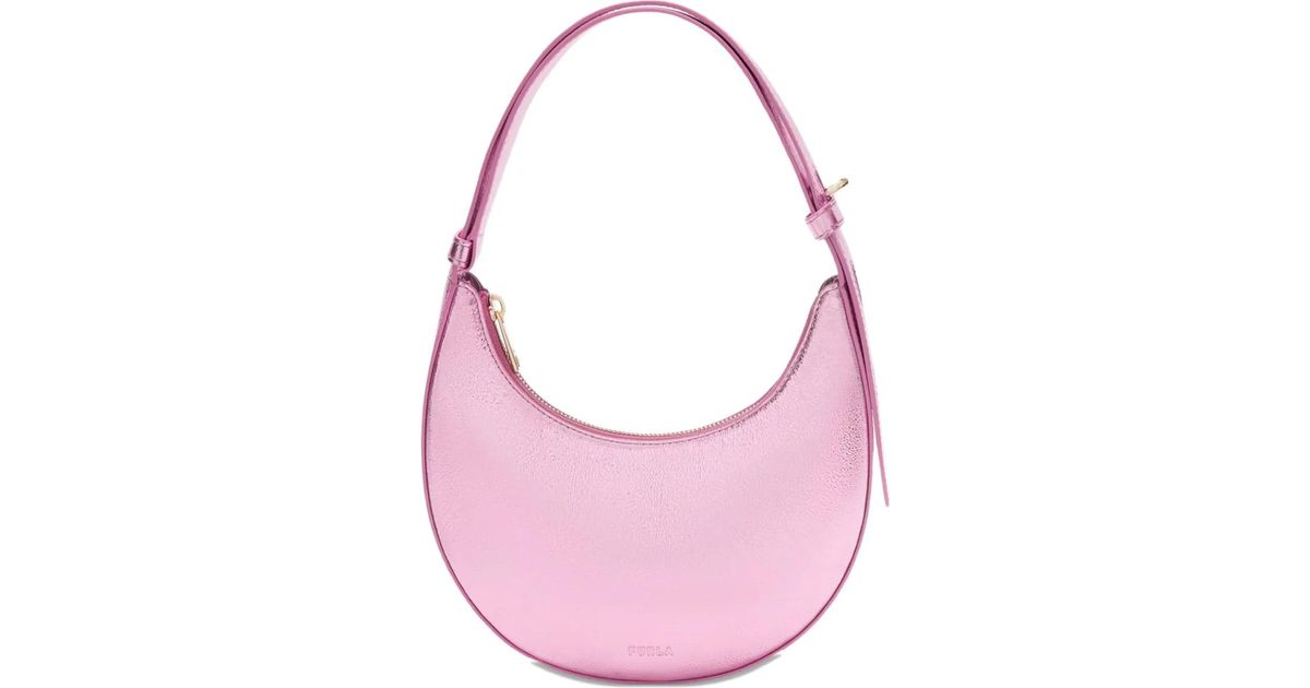 Furla Metallic-Effect Crescent Shoulder Bag in Pink | Lyst UK