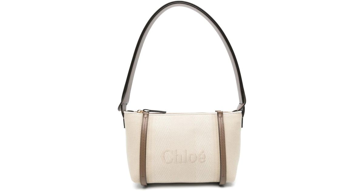 Chloé Logo-Jacquard Shoulder Bag in Natural | Lyst UK