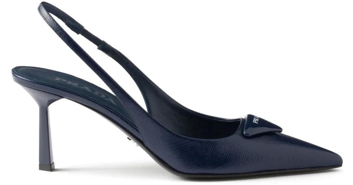 Prada 75Mm Triangle-Logo Slingback Pumps in Blue | Lyst