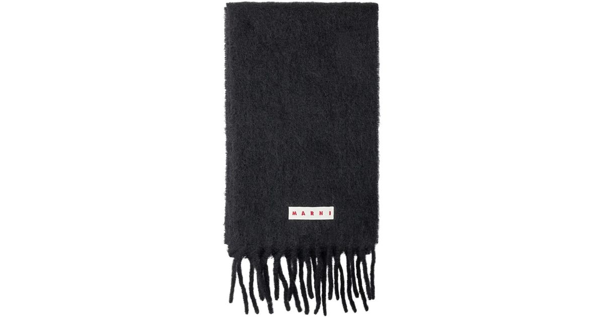Marni Fringed Wool Scarf in Black | Lyst UK
