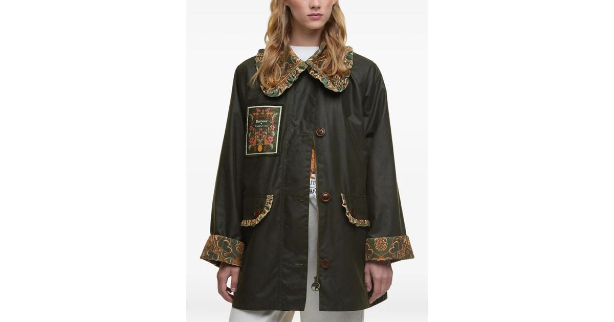 FARM Rio X Barbour Maria Clara Ruffled Patch Coat in Green | Lyst
