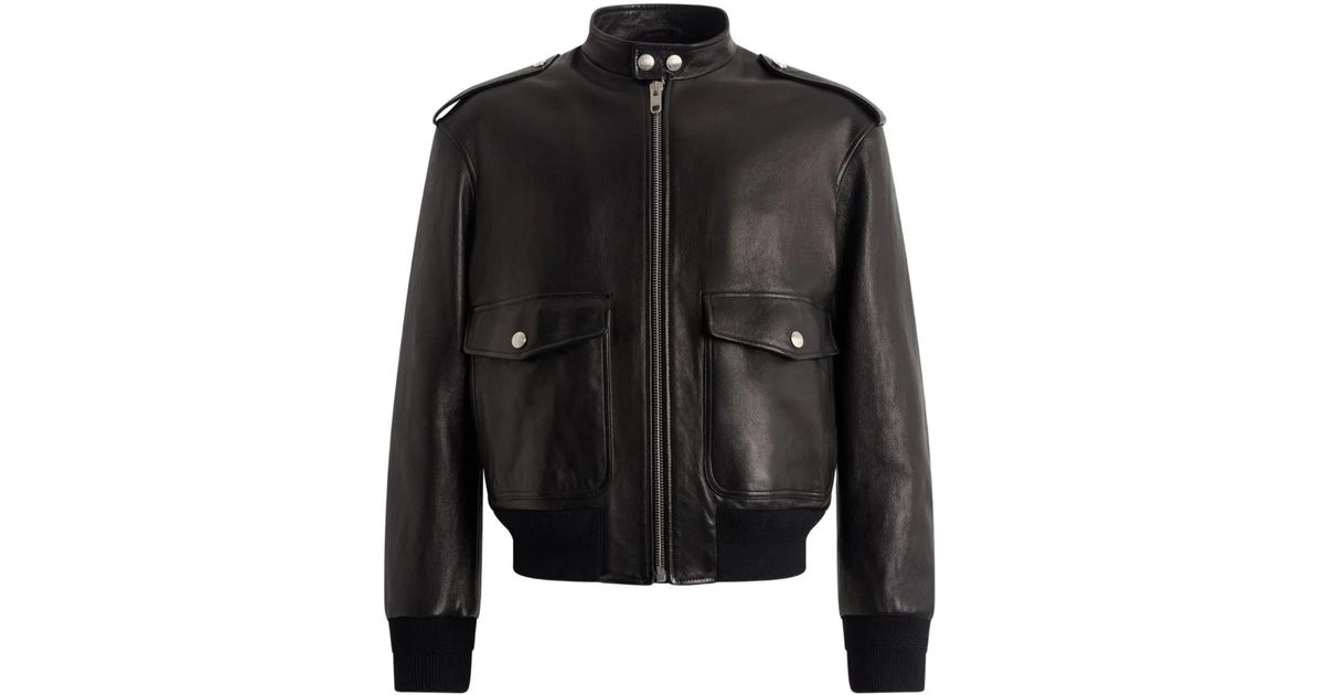 Bally Epaulettes Flap-Pockets Leather Jacket in Black for Men | Lyst UK