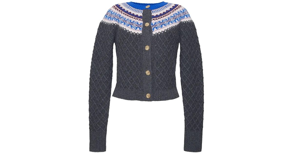 Cara Cara Fairisle Cable-Knit Cardigan in Blue | Lyst UK