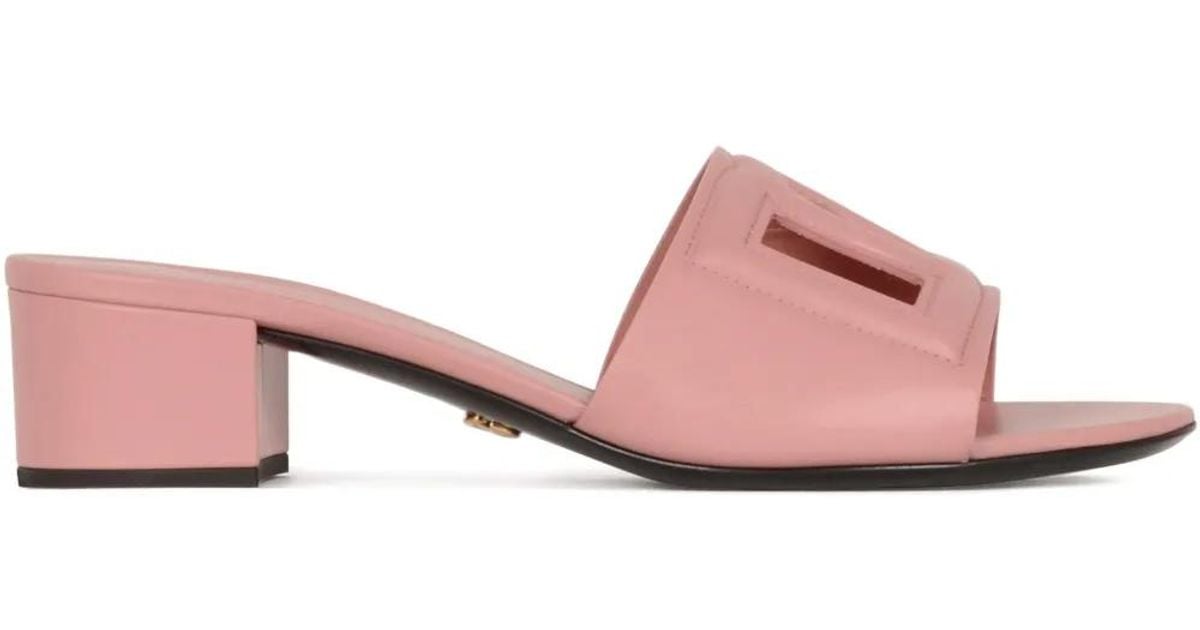 Dolce & Gabbana Logo-Detail Block-Heel Sandals in Pink | Lyst