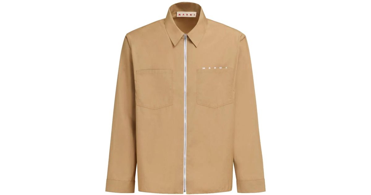 Marni Logo-Print Cotton Shirt Jacket in Natural for Men | Lyst