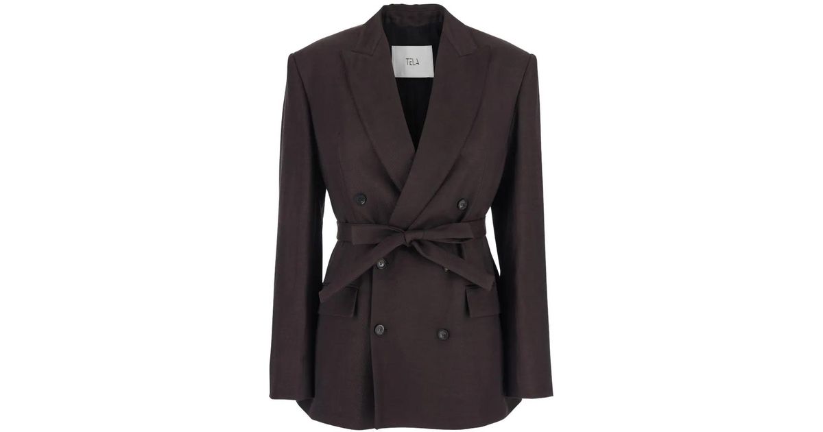 Tela Double-Breasted Belted Blazer in Black | Lyst UK