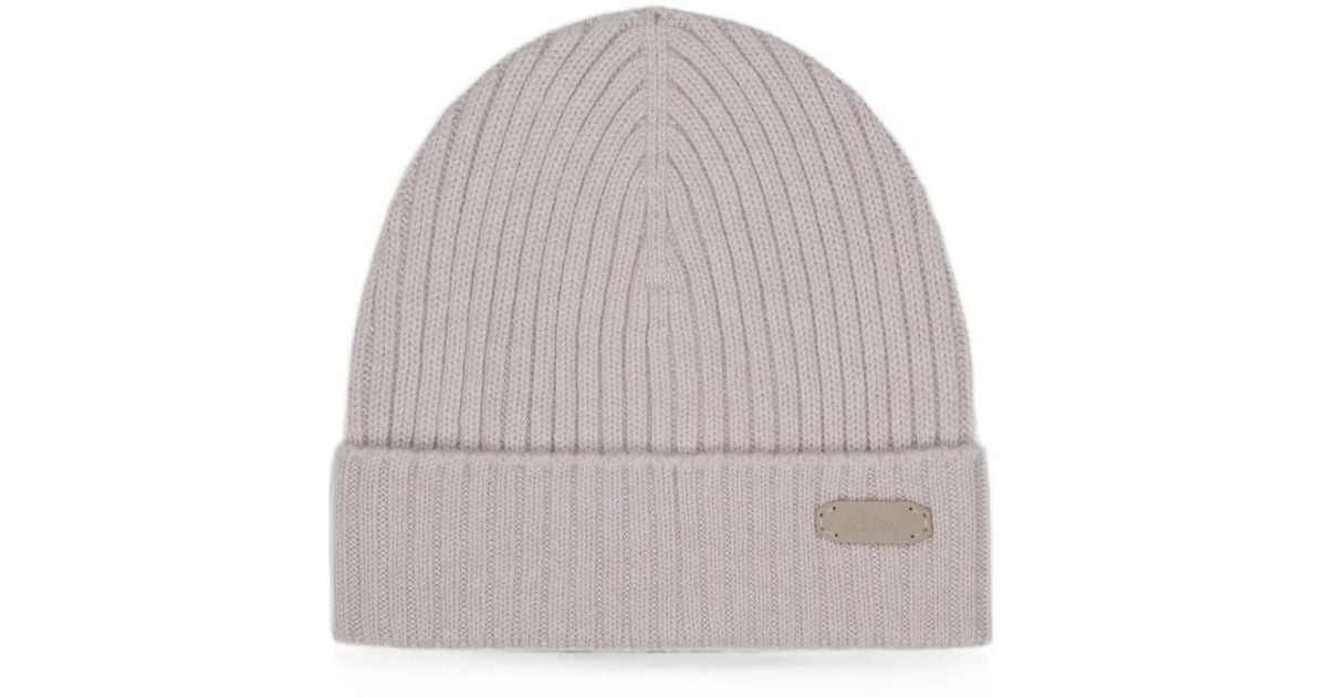 Brioni Ribbed-Knit Logo-Patch Cashmere Beanie in Grey for Men | Lyst UK
