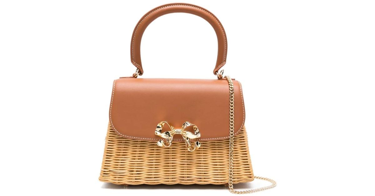 Self-Portrait Mini Tote Bag With Bow in Brown | Lyst