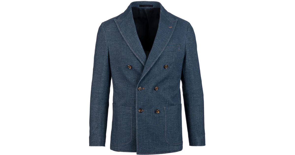 Eleventy Double-Breasted Cotton Suit in Blue for Men | Lyst UK