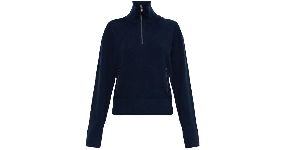 Victoria Beckham Half-Zip Milano Sweater in Blue | Lyst UK