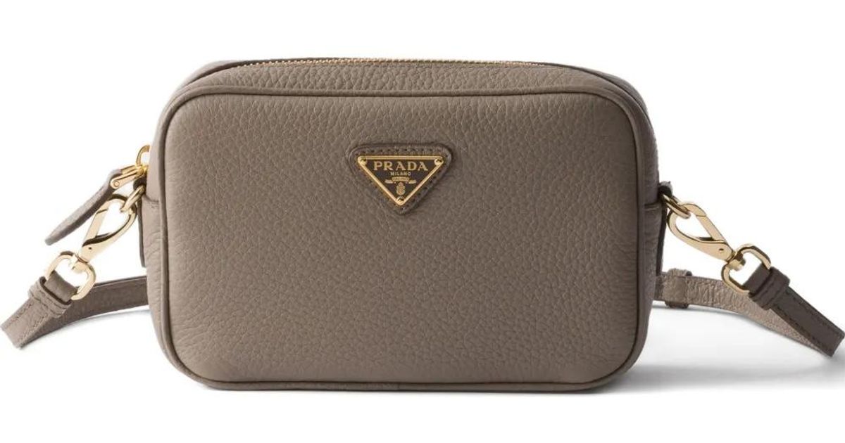 Prada Mini Zip Triangle-Logo Leather Shoulder Bag in Brown | Lyst UK