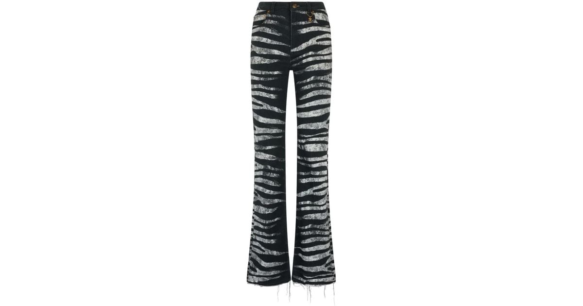 Roberto Cavalli Zebra-Print Flared Jeans in Black | Lyst