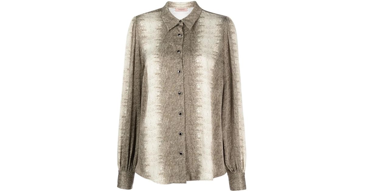 Twinset Lizard Skin Effect Butotn-Up Shirt in Brown | Lyst
