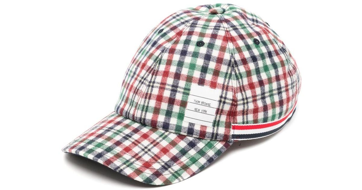 Thom Browne Checked Cap in White for Men | Lyst