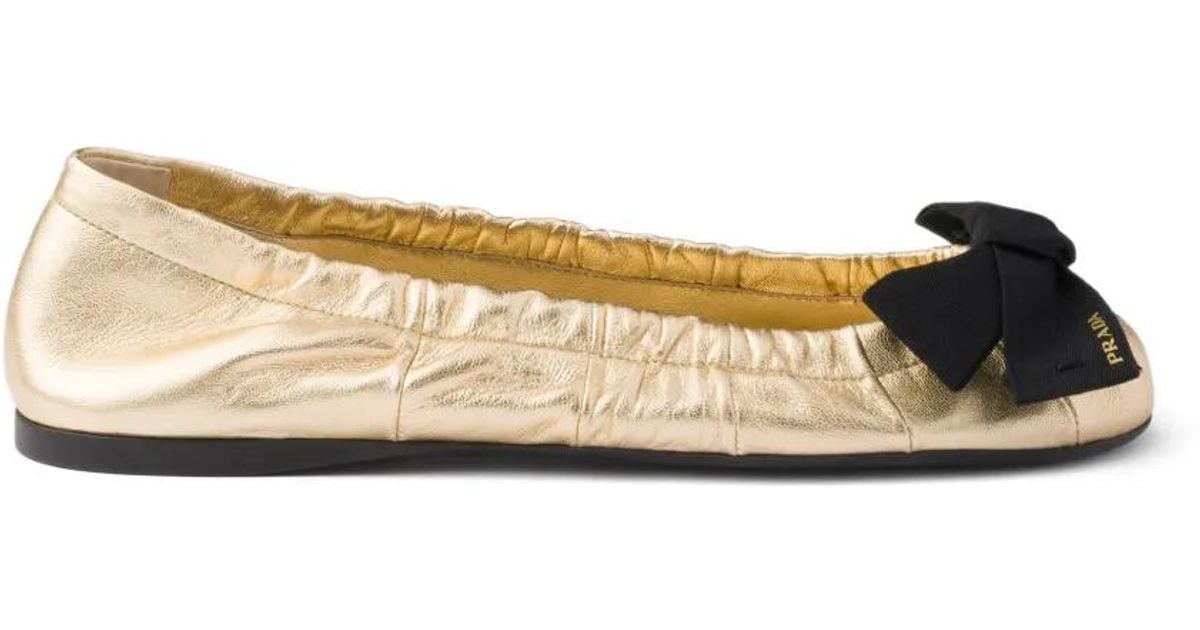 Prada Leather Ballet Flats in White | Lyst UK