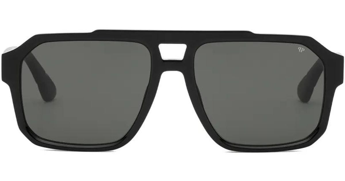 Philipp Plein Logo-Plaque Geometric-Frame Sunglasses in Black for Men ...