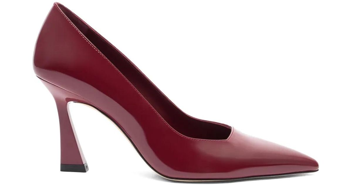 Stuart Weitzman 85Mm Vinnie Pointed-Toe Patent-Leather Pumps in Red | Lyst