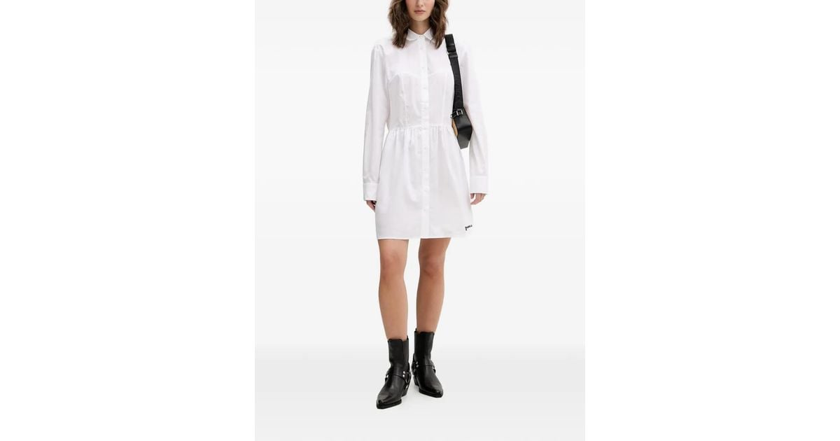 KARL LAGERFELD Corset-Style Mini Shirt Dress in White | Lyst UK