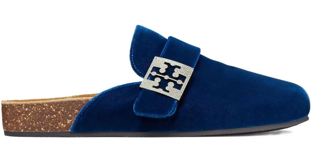 Tory Burch Crystal-Embellished Velvet Slippers in Blue | Lyst UK