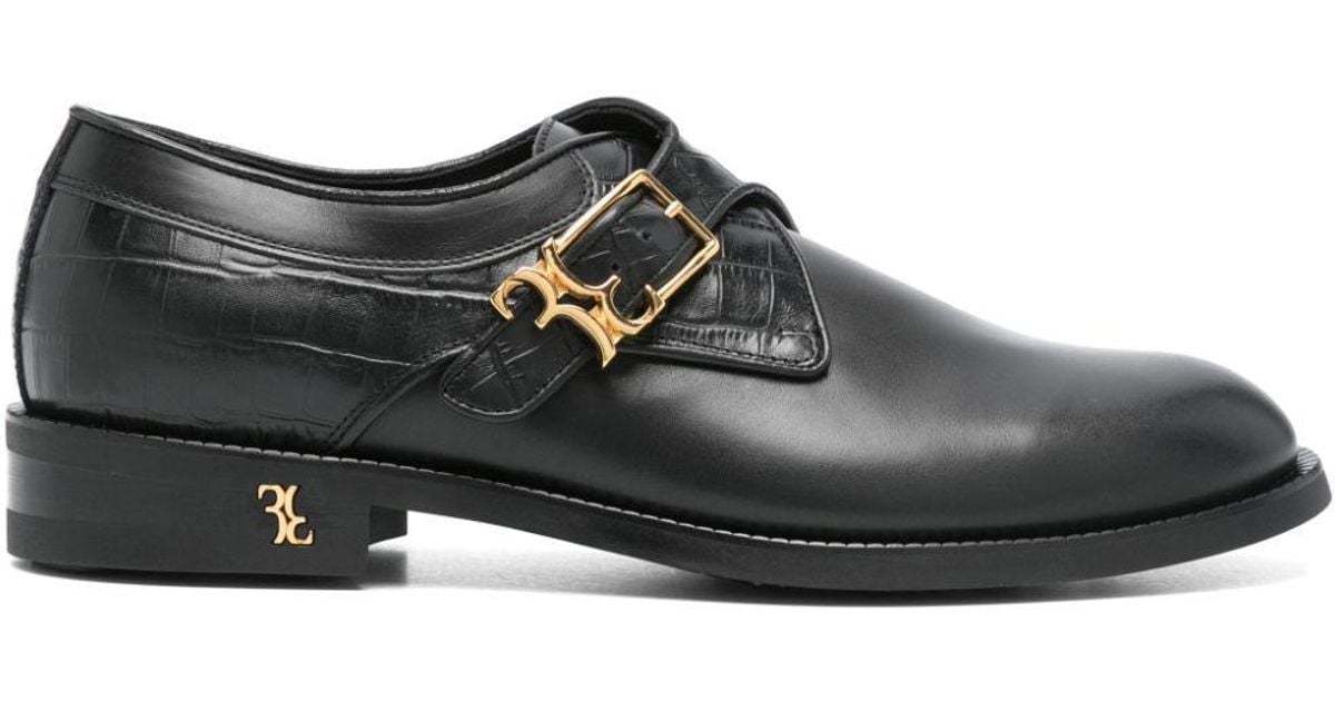 Billionaire Croc-Effect Panel Derby Shoes in Black for Men | Lyst